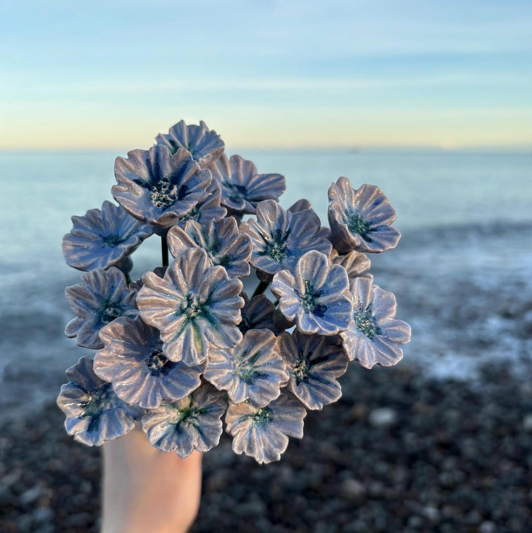 Handmade Ceramic Blue Flowers – Long-stem Clay Flowers, Unique ...