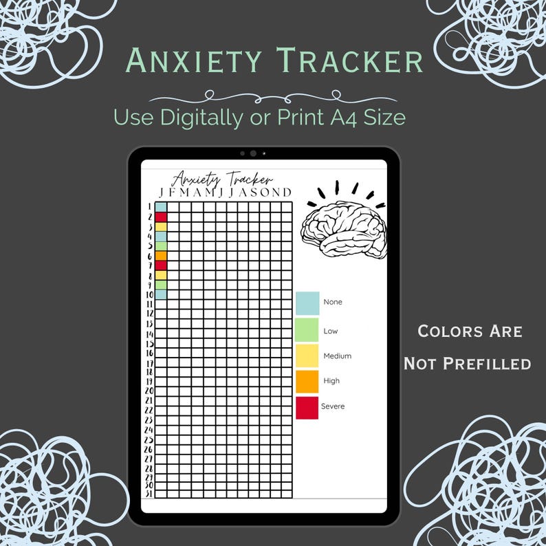 A4 Printable Anxiety Tracker | Goodnotes Tracker| Mental Health Mood ...