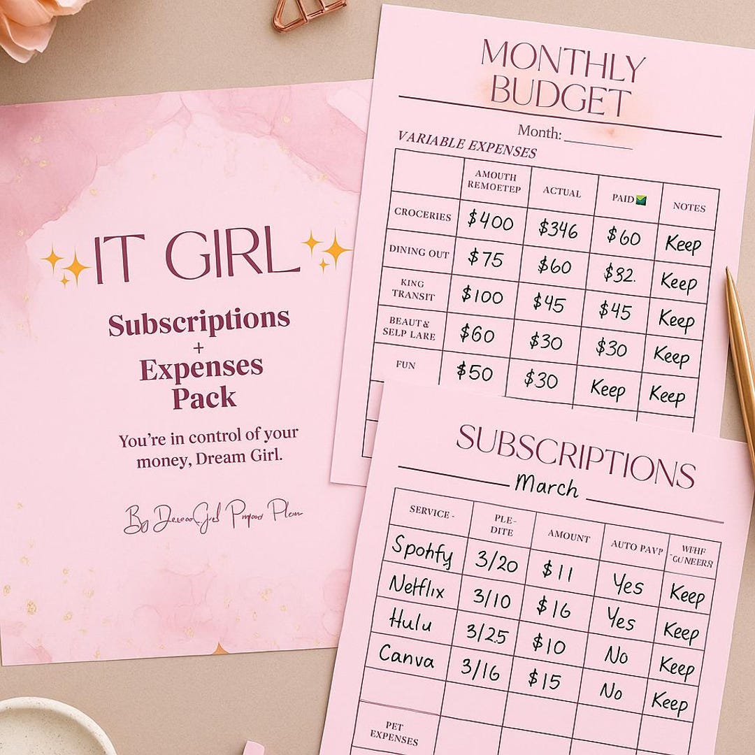 Pink Subscriptions & Expenses Tracker | Printable Budget Sheets - Etsy