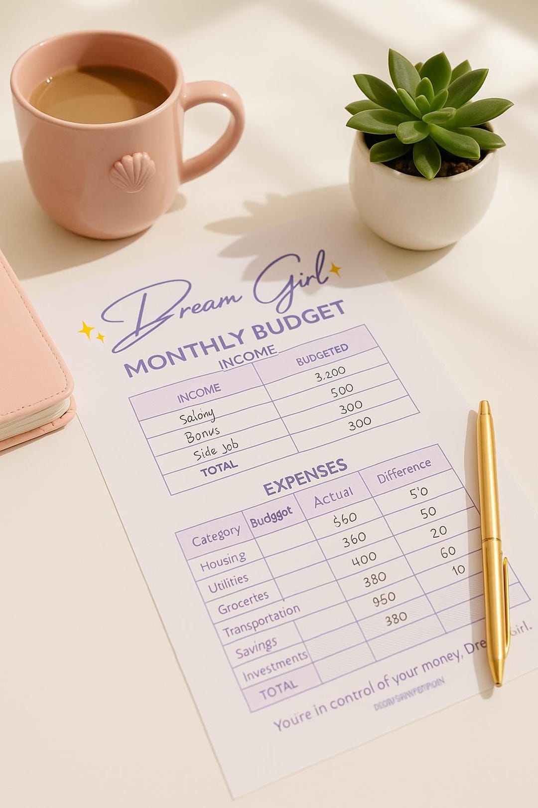 Girly Monthly Budget Planner Income & Expense Tracker PDF Download - Etsy