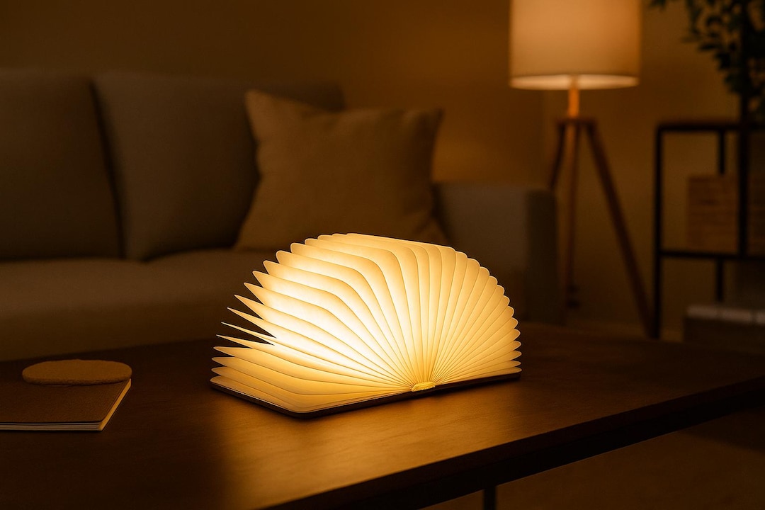 Foldable Book Lamp Wood LED Night Light Rechargeable Lamp With 3 Color ...