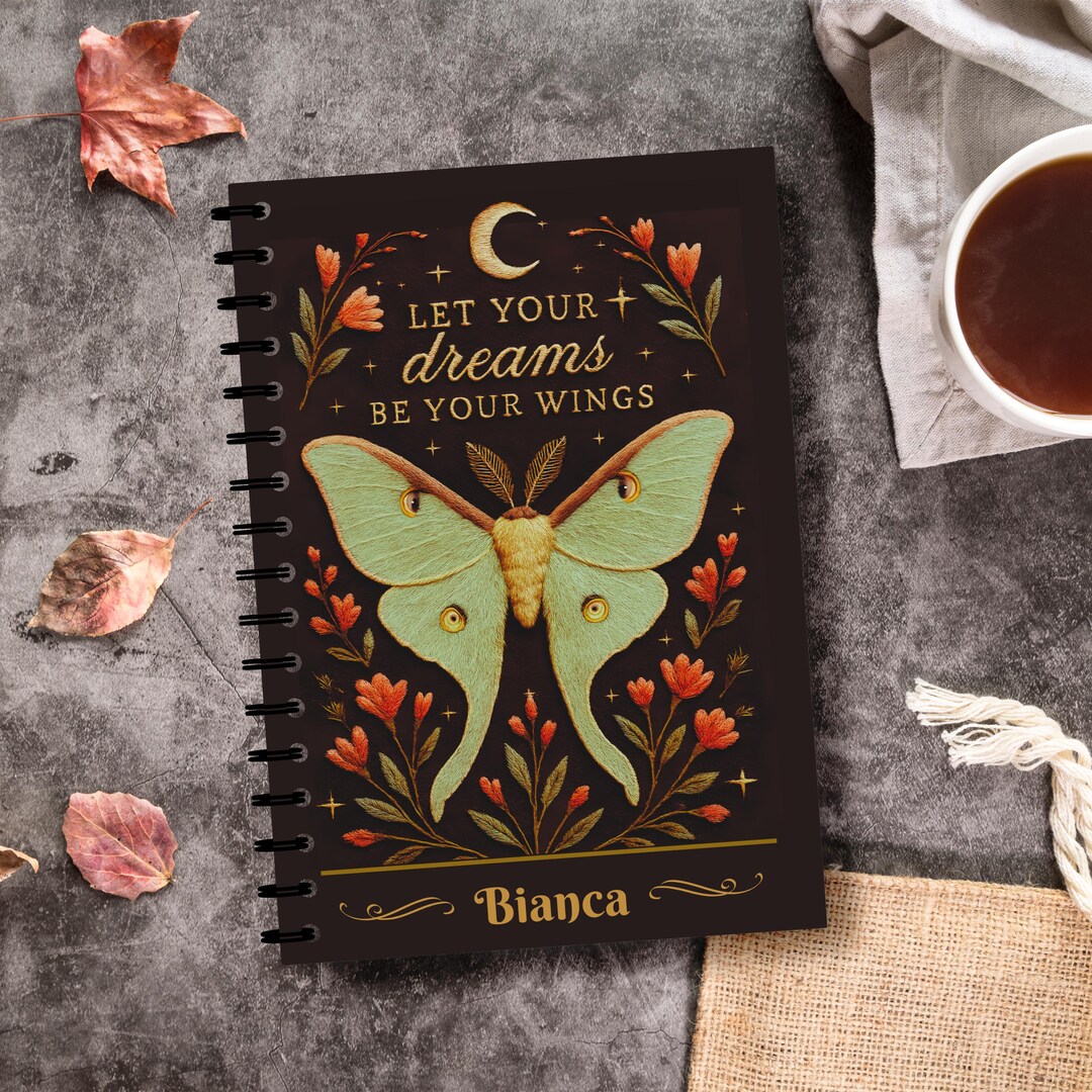 Luna Moth Spiral Notebook: Embroidered Design, Personalized Journal - Etsy