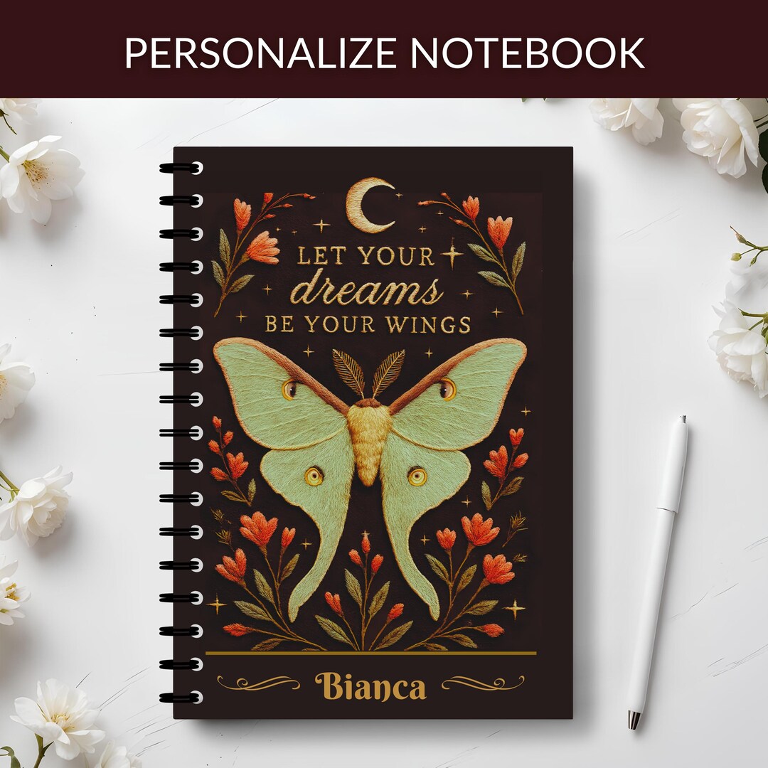 Personalized Luna Moth Spiral Notebook, Custom Journal for Teens, Girls ...