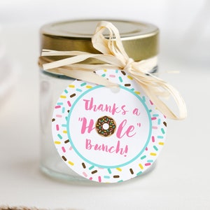 Thanks a Hole Bunch Favor Tags, Donut Pink Sprinkle Birthday Thank You ...