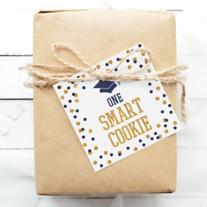 One Smart Cookie Graduation Favor Tags, Navy & Gold Glitter Confetti 2 ...