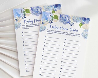 Blue Hot Air Balloon Baby Shower Baby Name Game Blue up up - Etsy