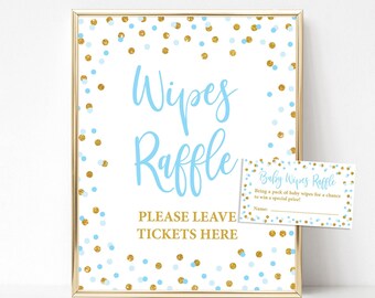 Birthday Raffle 8x10 Table Sign and Tickets for Prize Baby Blue and ...