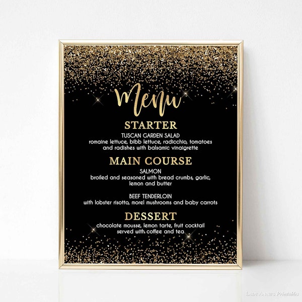Black and Gold Food Menu Template - Etsy