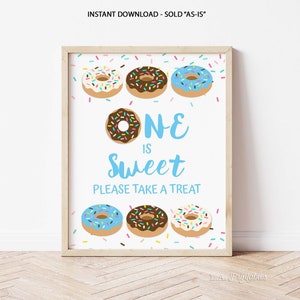One is Sweet Please Take a Treat Sign, Blue Donut Sprinkle 1st Birthday ...
