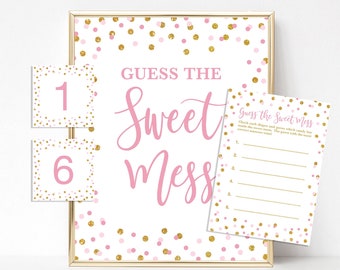 Guess the Sweet Mess, Dirty Diaper, Chocolate Bar Game, Pink and Gold ...