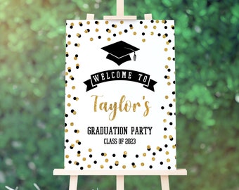 Graduation Welcome Sign, Black and Gold Printable Welcome Sign ...
