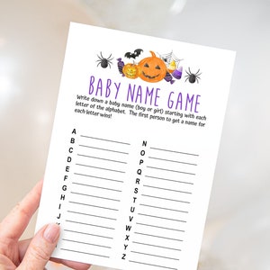 Baby Name Game Baby Shower Game Halloween Purple & Orange - Etsy