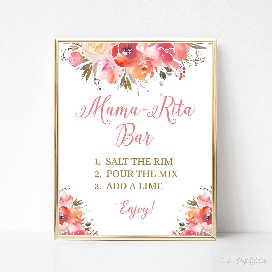 Mama-rita Bar Printable Baby Shower Sign Peach Coral - Etsy