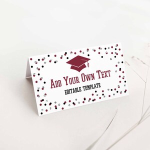 EDITABLE Graduation Food Tent Template, Burgundy & Silver Glitter ...