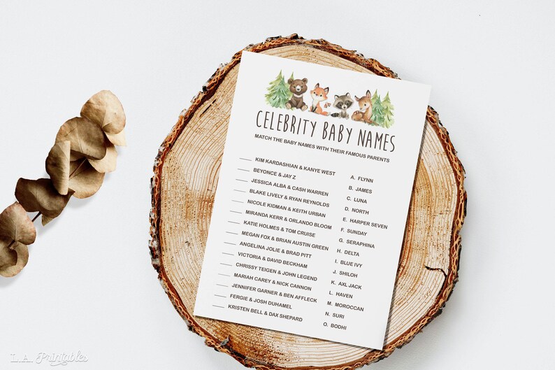 Celebrity Baby Name Shower Game Woodland Animals Matching - Etsy