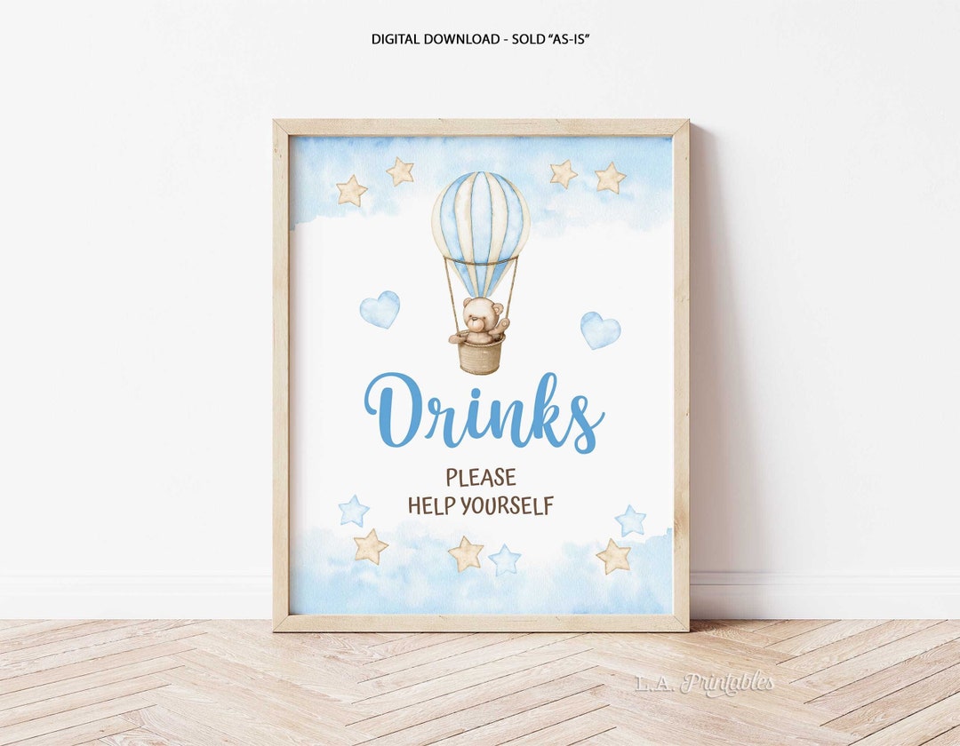 Teddy Bear Drink Table Sign, Blue Teddy Bear Drinks Sign, 2 Sizes ...