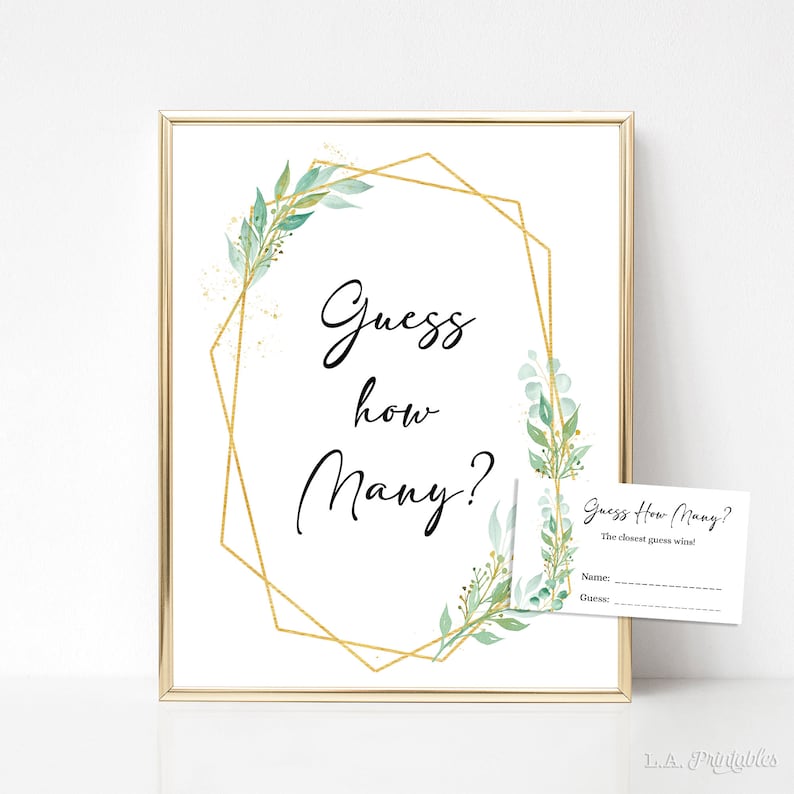 Guess How Many Shower Game Sign & Tickets Greenery Geometric | Etsy