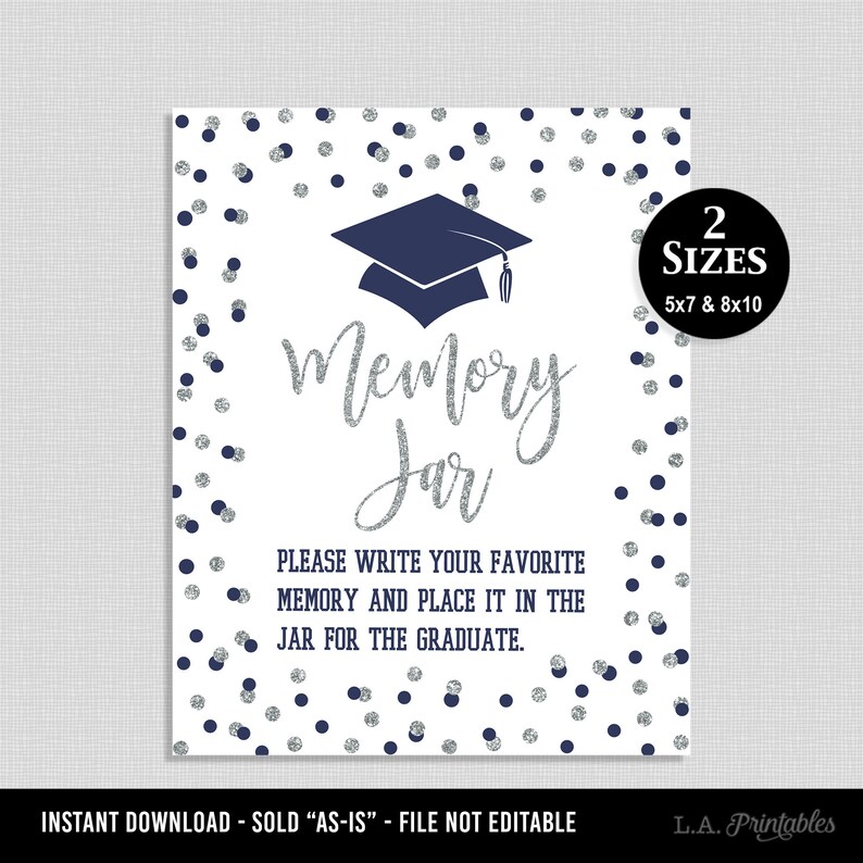 Memory Jar Graduation Party Sign Navy & Silver Glitter - Etsy