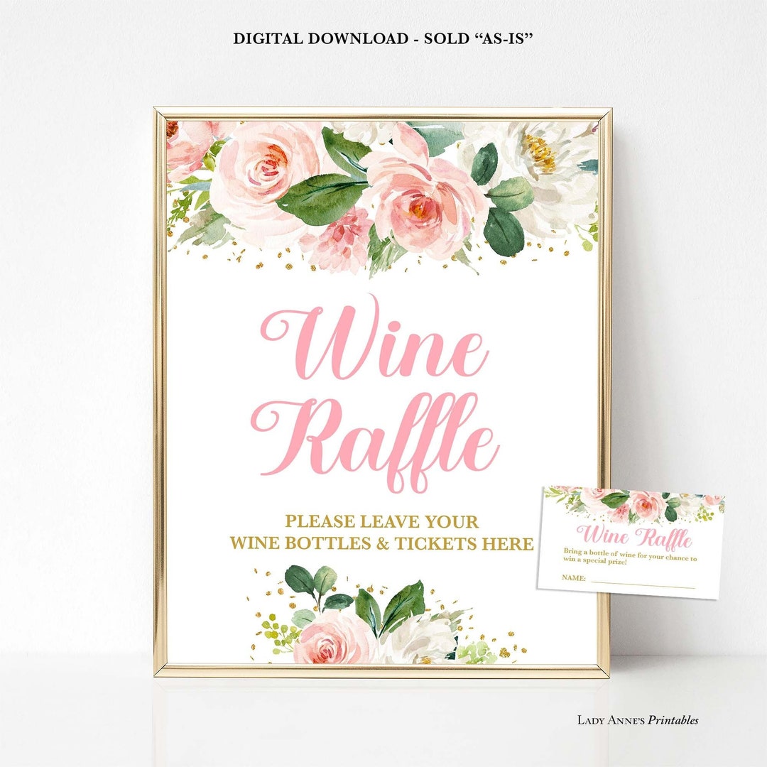 Blush Wine Raffle Tickets & Sign, Bring a Bottle of Wine, Blush Floral ...