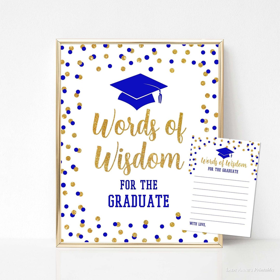 Words of Wisdom Graduation Party Sign, Royal Blue & Gold Glitter ...