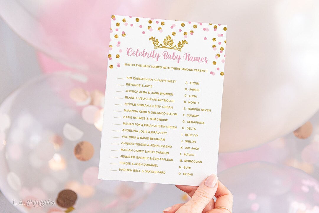 Celebrity Baby Name Shower Game, Princess Pink & Gold Matching Game ...