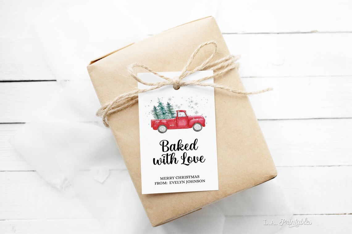 EDITABLE Baked With Love Gift Tags Template Winter Red Truck - Etsy