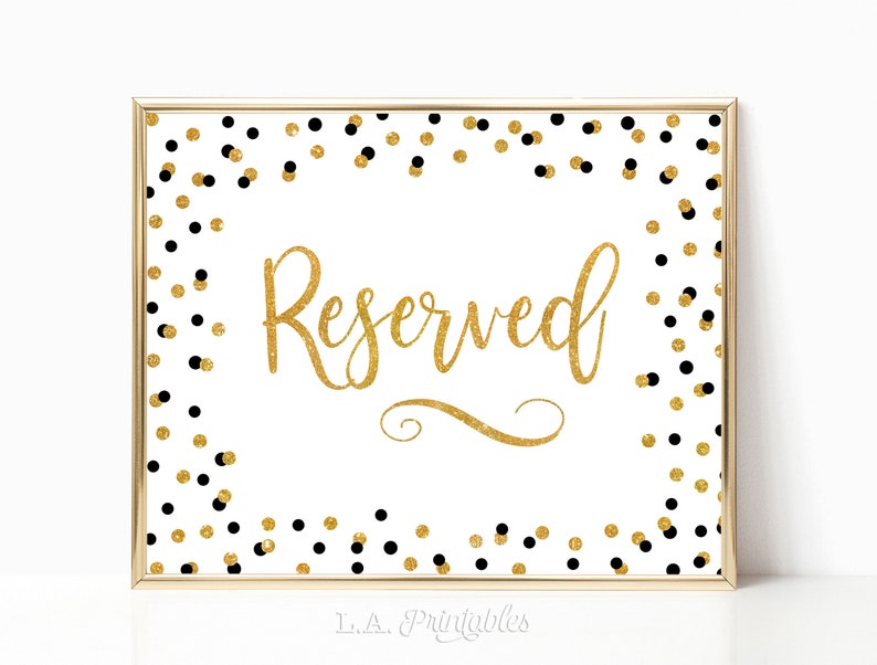 Reserved Party Sign Black & Gold Glitter Confetti Wedding 2 | Etsy