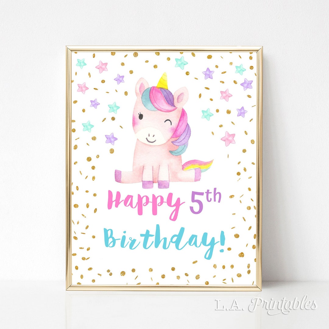 Unicorn Happy 5th Birthday Sign, Unicorn Birthday Party Sign, 2 Sizes ...