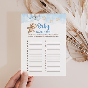 Teddy Bear Baby Name Game Shower Game, Blue Baby Shower Game, INSTANT ...