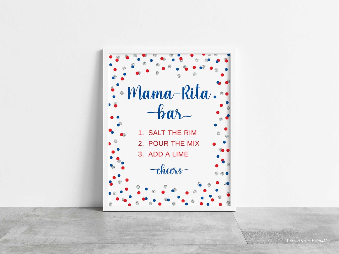 Patriotic Mama-rita Bar Baby Shower Sign Template, Red, Blue & Silver ...