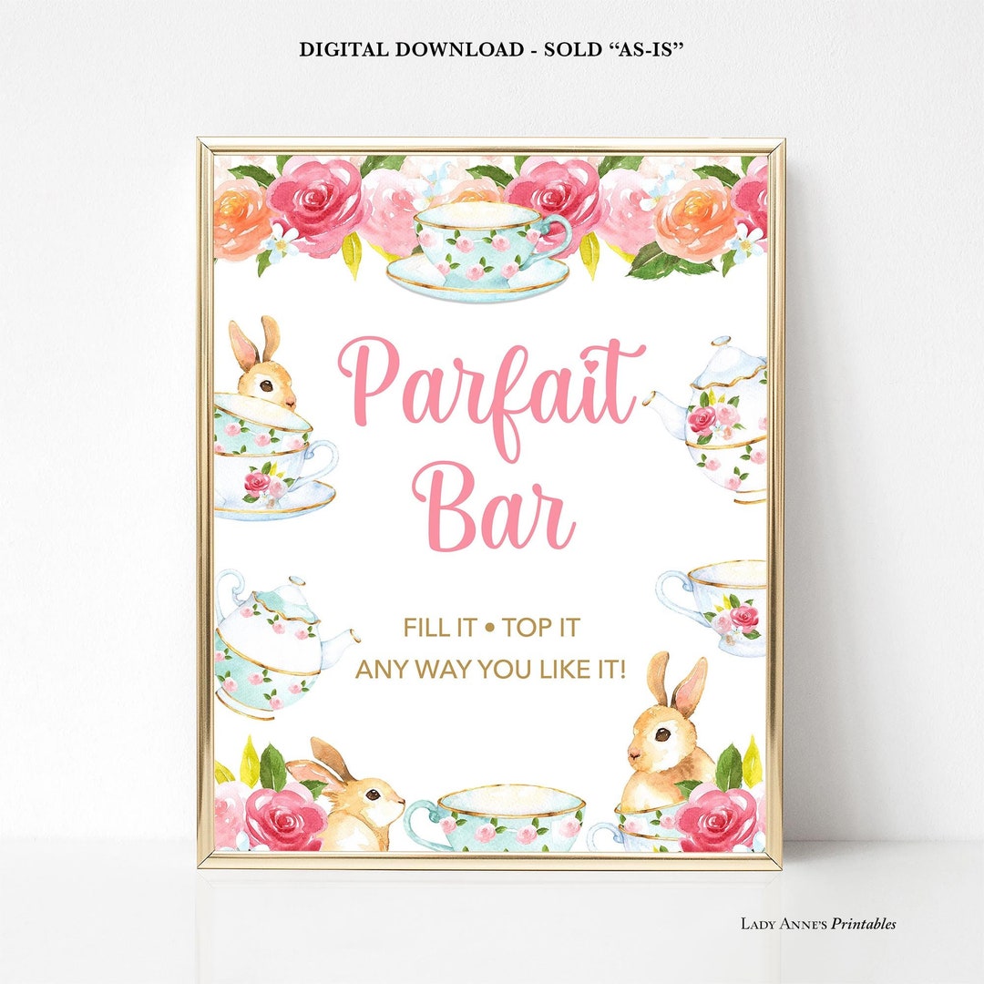 Parfait Bar Birthday Party Sign, Pink Tea Party Parfait Bar Shower Sign ...