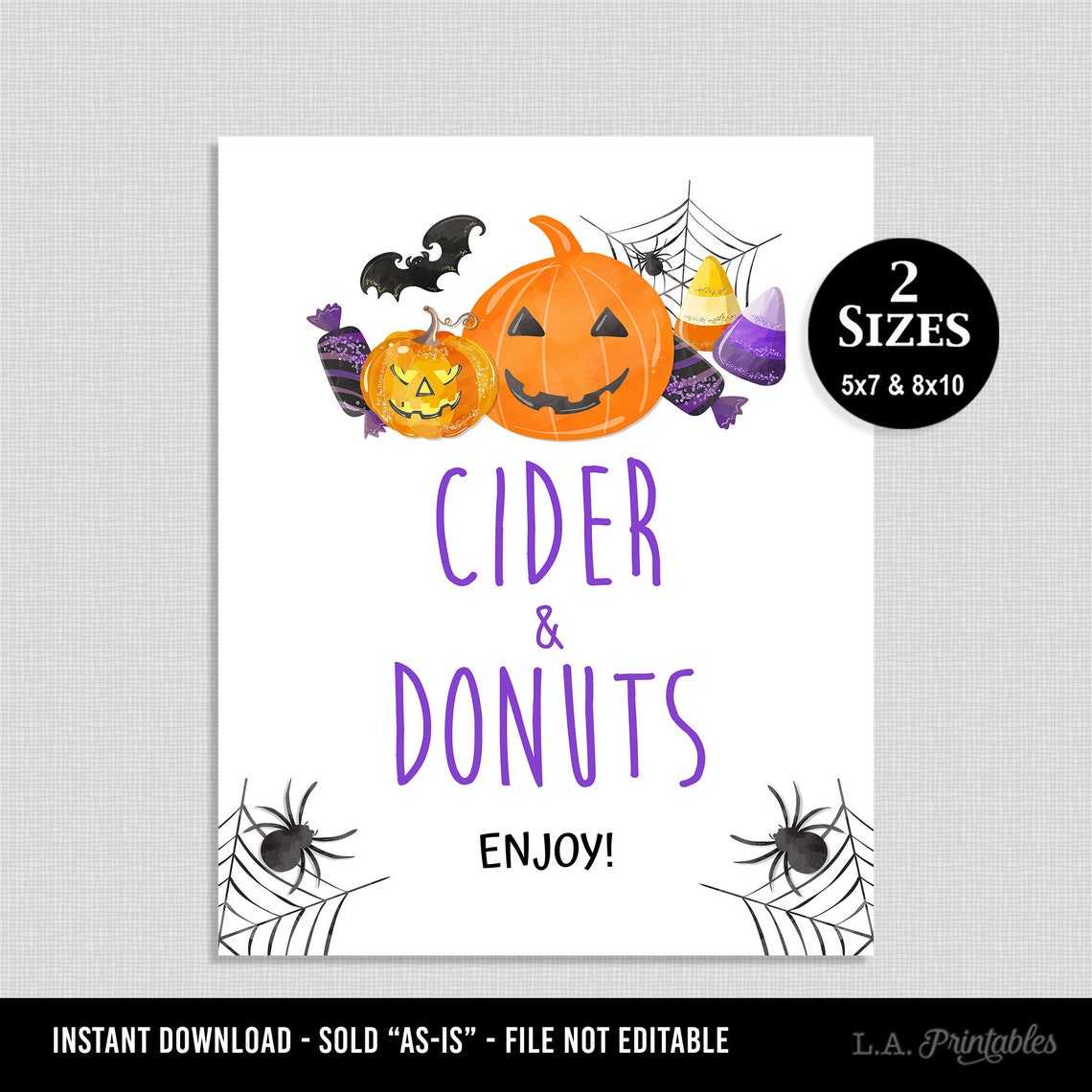 Cider and Donuts Halloween Party Sign Halloween Purple & - Etsy