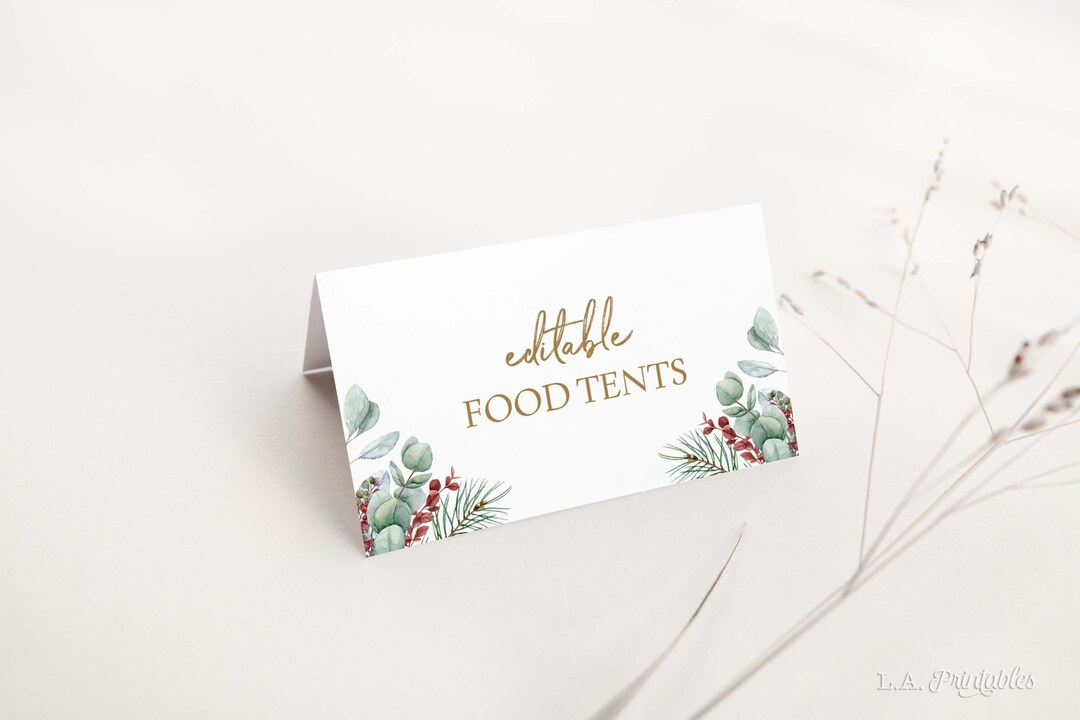 EDITABLE Christmas Food Tent Template, Winter Christmas Berries Buffet ...