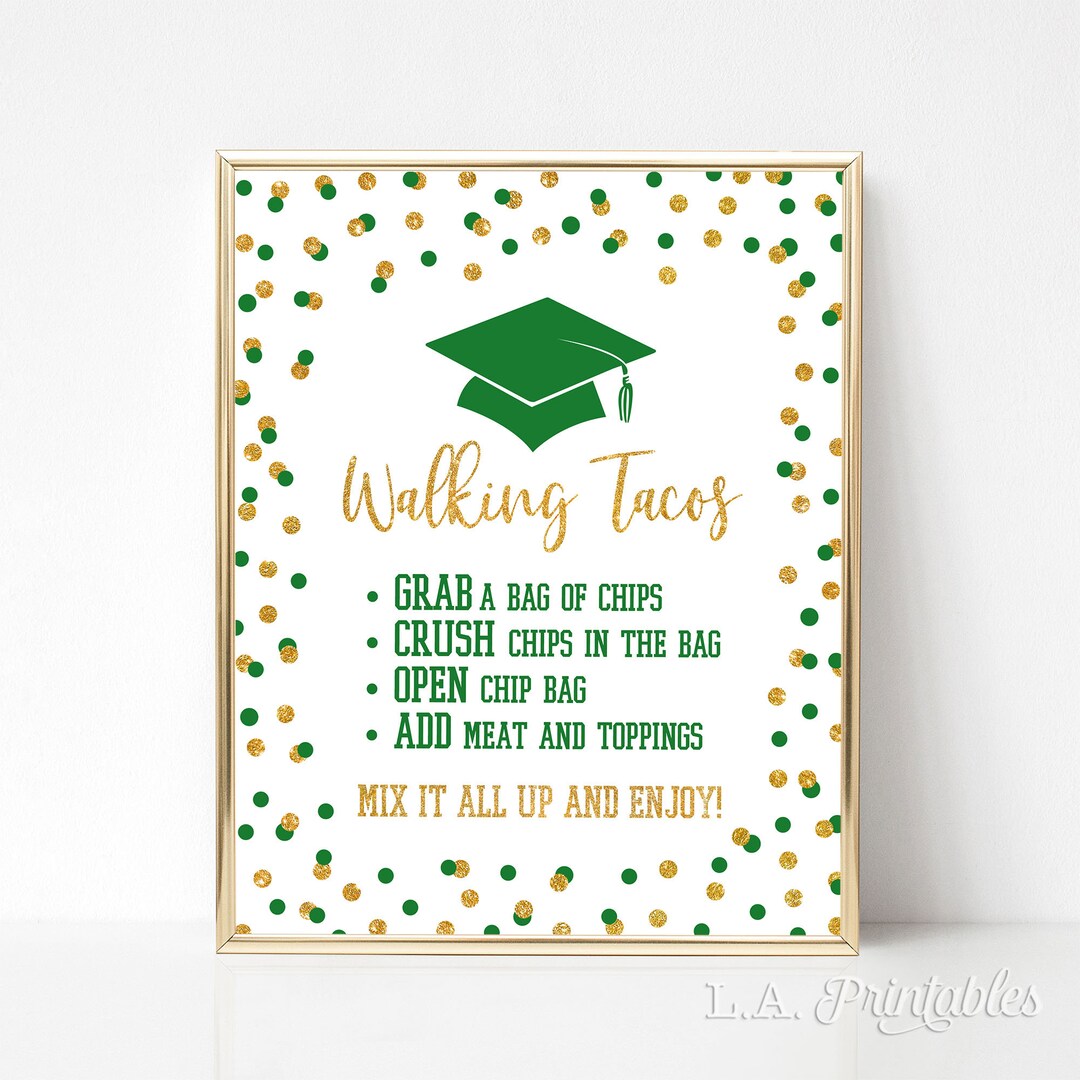 Walking Tacos Graduation Party Sign Green & Gold Glitter - Etsy