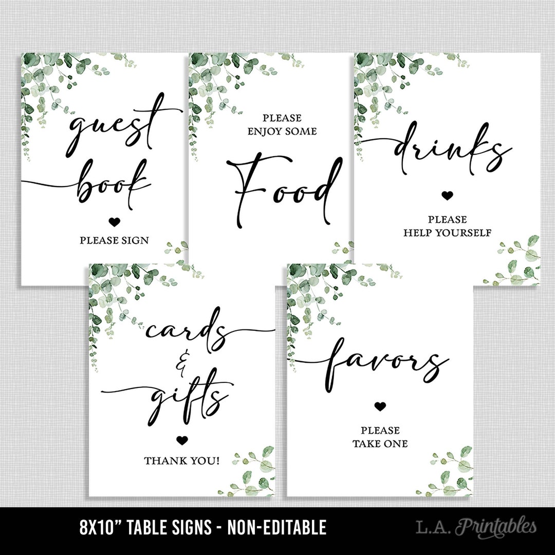 Eucalyptus Baby Shower Table Signs Bundle, Eucalyptus Greenery Shower ...