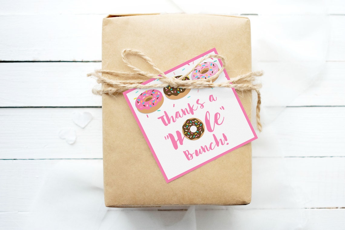 Thanks a Hole Bunch Printable Donut Favor Tags Pink Donut - Etsy