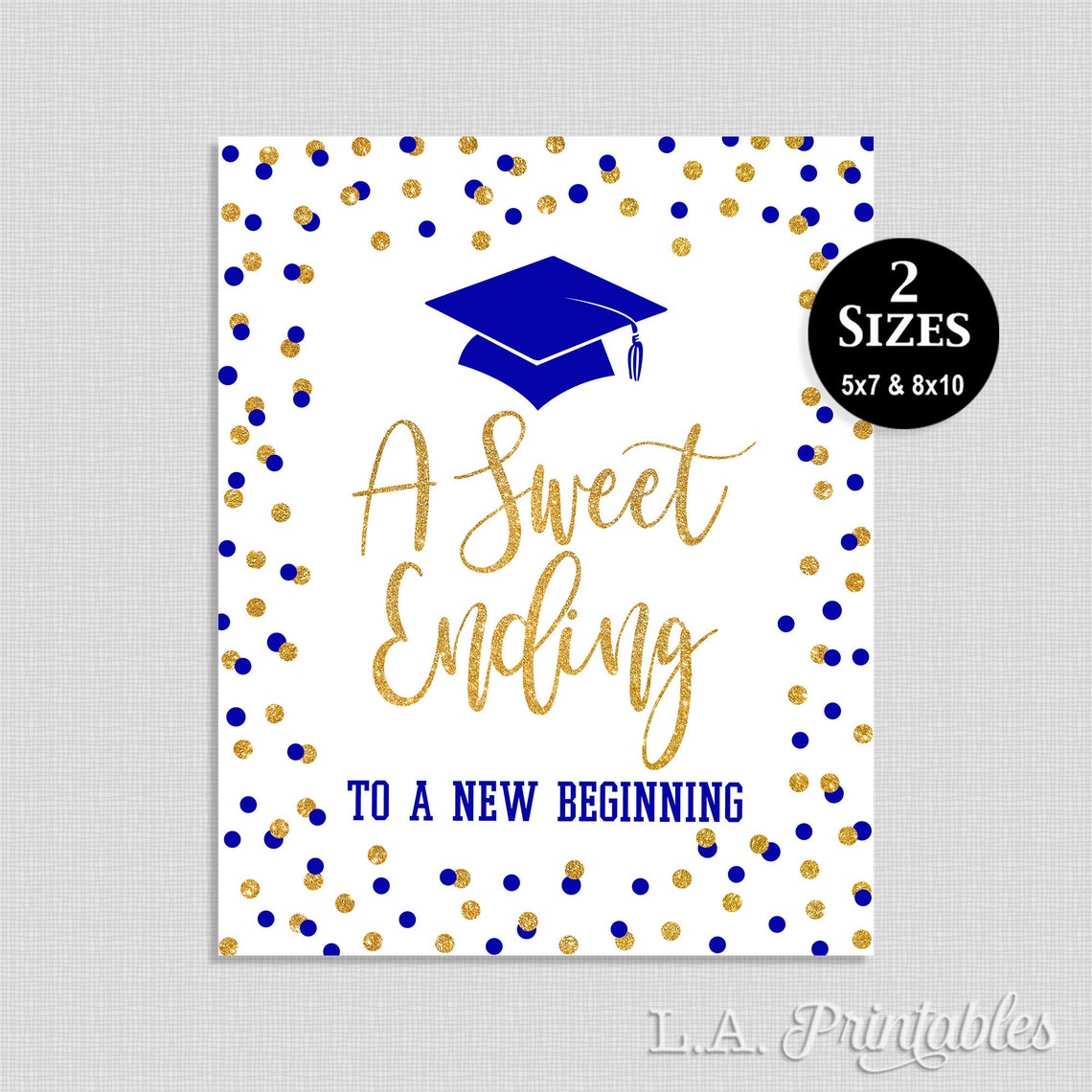 A Sweet Ending to a New Beginning Graduation Party Sign Royal | Etsy