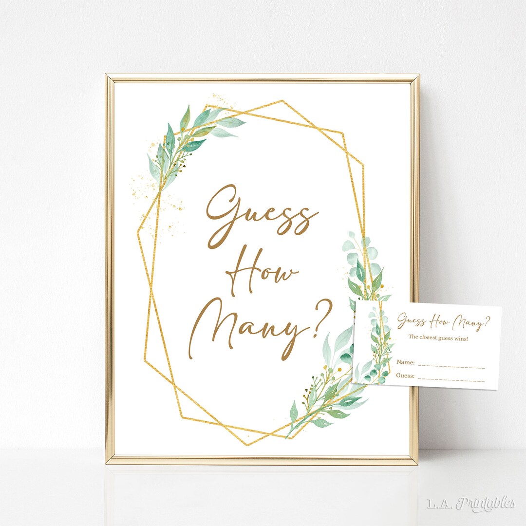 Guess How Many Shower Game Sign & Tickets Greenery Geometric - Etsy
