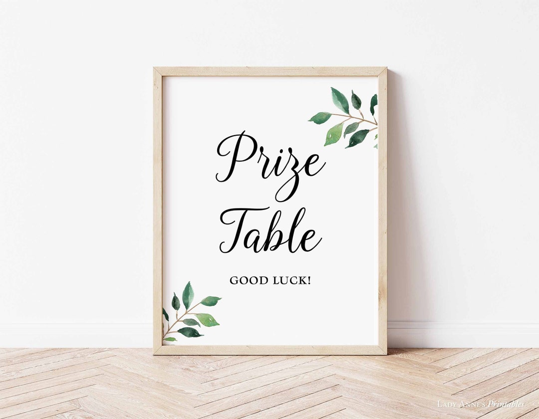 Greenery Prize Table Shower Sign, Greenery Calligraphy Baby Shower Sign ...