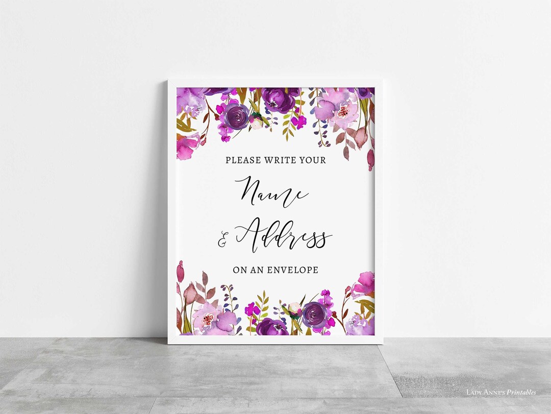 Purple Address an Envelope Sign, Purple Floral Write Your Name ...