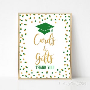 Cards and Gifts Graduation Party Sign Green & Gold Glitter - Etsy