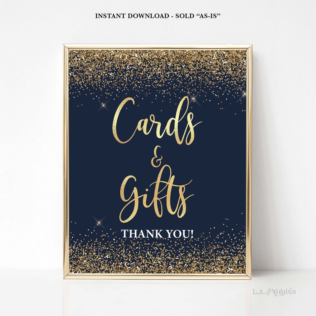 Navy Cards and Gifts Party Sign, Navy & Gold Glitter Confetti 2 Bridal ...