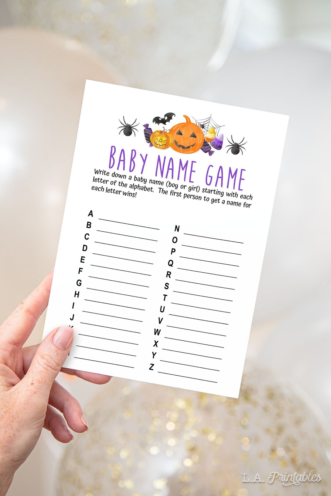 Baby Name Game Baby Shower Game Halloween Purple & Orange - Etsy