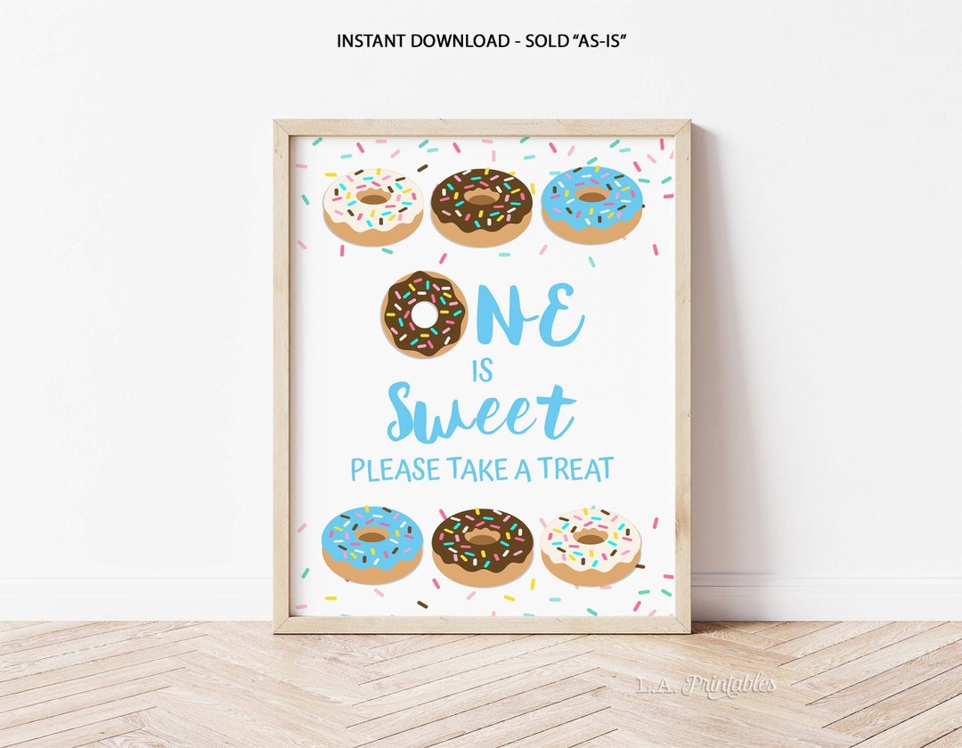 One is Sweet Please Take a Treat Sign, Blue Donut Sprinkle 1st Birthday ...