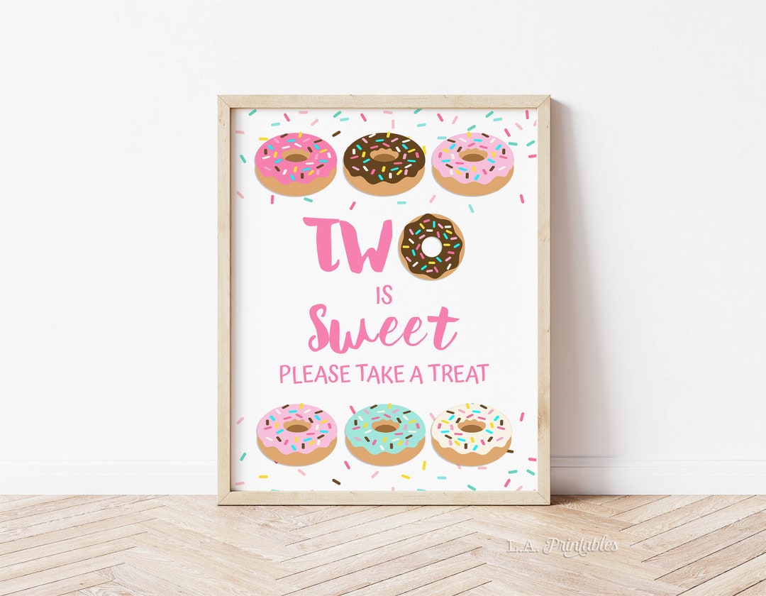 Two is Sweet Please Take a Treat Sign, Pink Donut Sprinkle 2nd Birthday ...