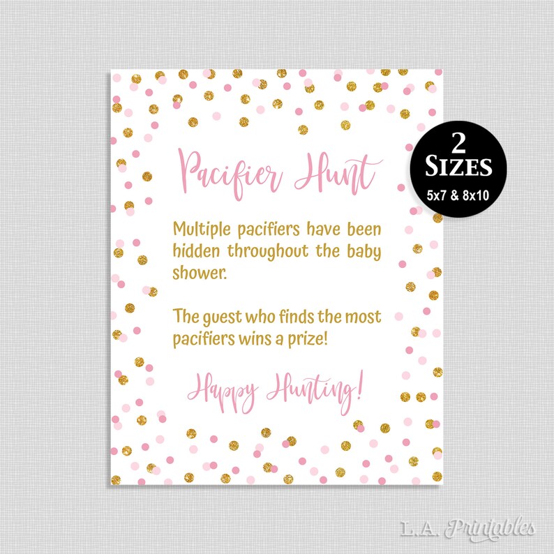 Pacifier Hunt Baby Shower Game Sign Pink & Gold Glitter | Etsy