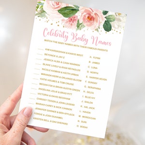 Celebrity Baby Name Shower Game, Blush Floral Matching Game, Baby Girl ...