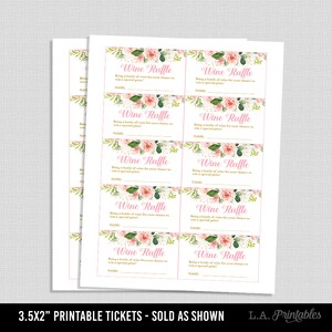 Blush Wine Raffle Tickets & Sign, Bring a Bottle of Wine, Blush Floral ...