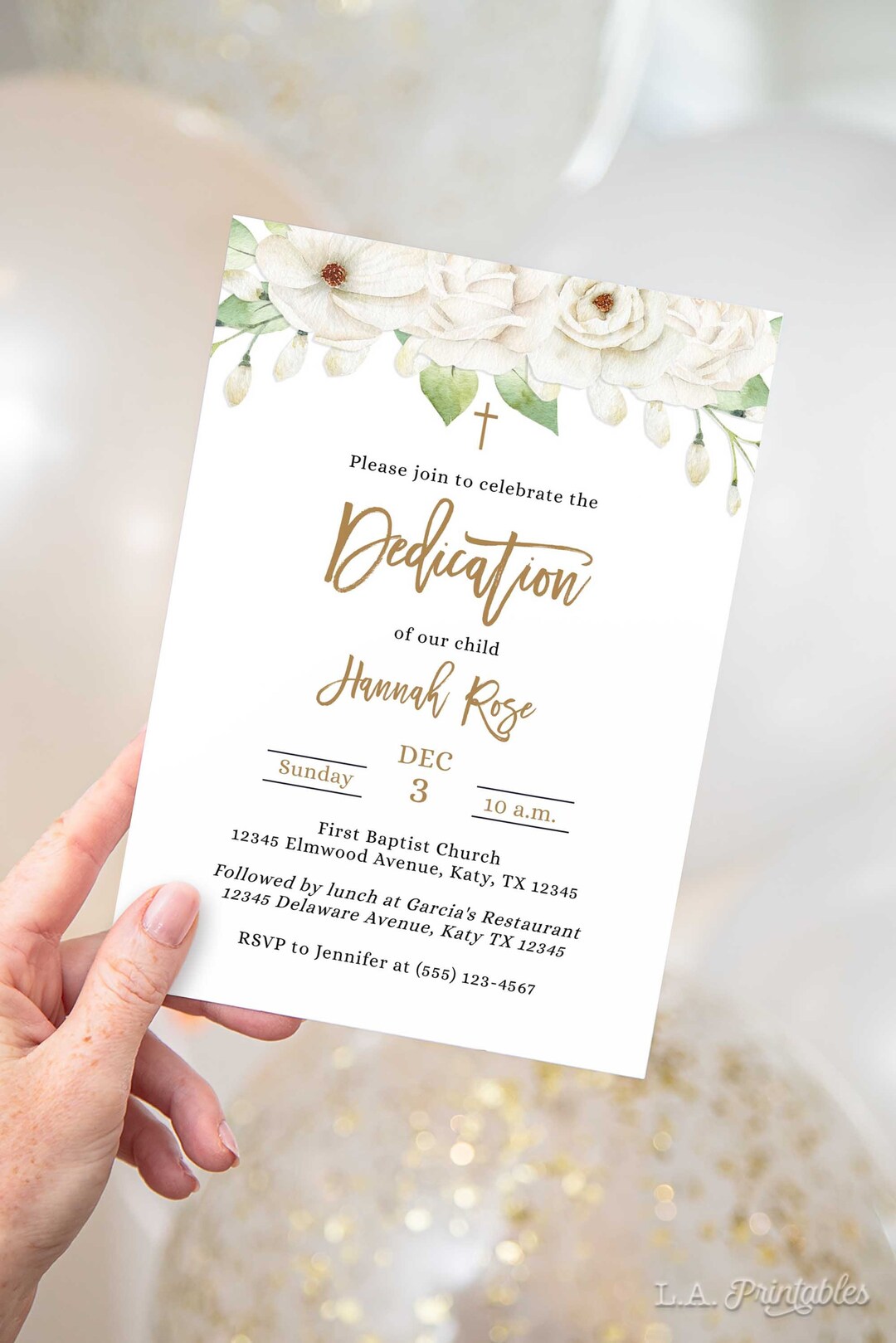 Dedication Invitation Template White Flowers Editable - Etsy