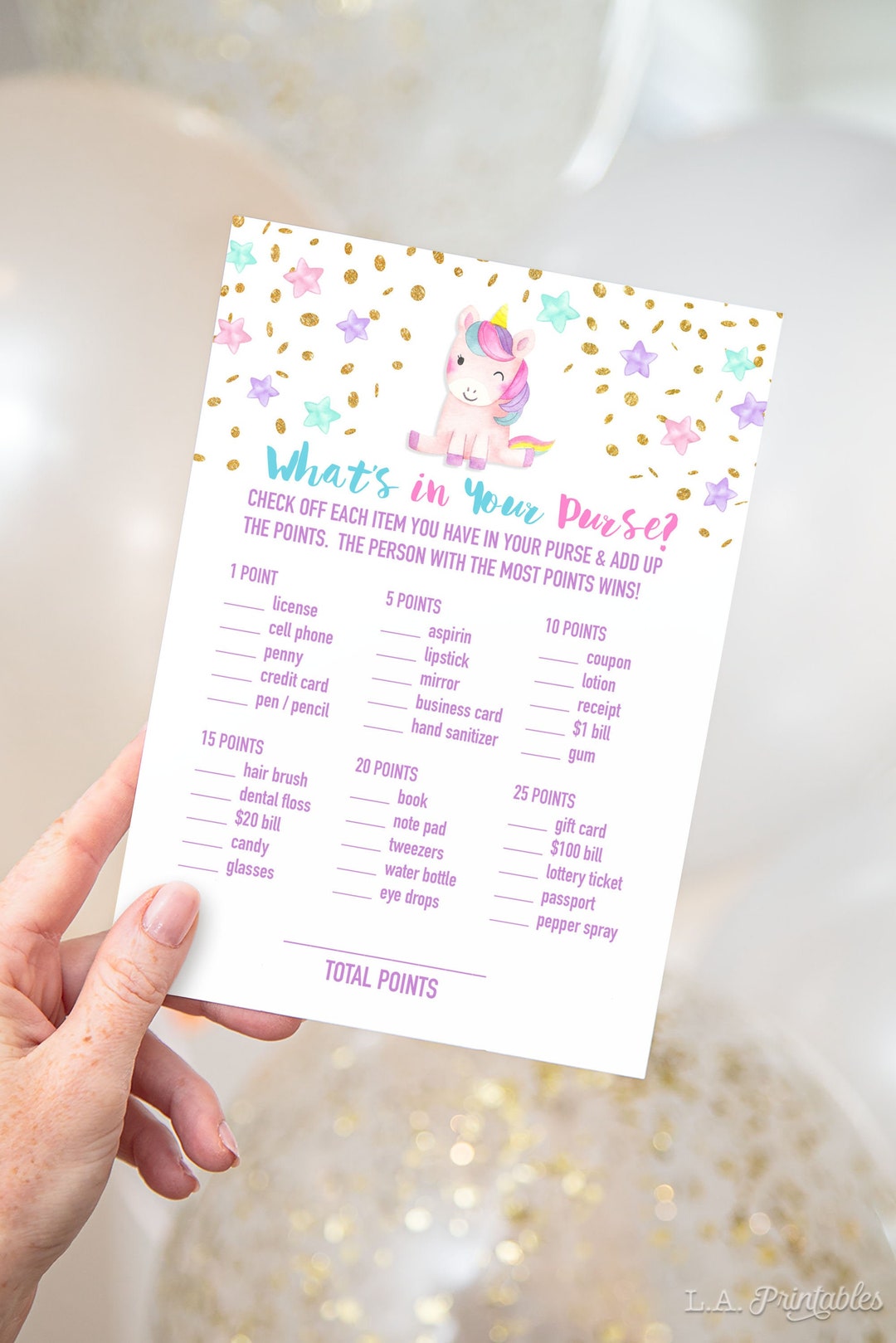 Unicorn What's in Your Purse Game Unicorn Baby Shower - Etsy